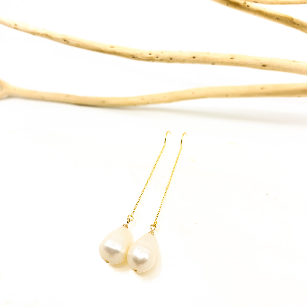 Threader Style White Pearl Earrings – Eve Black